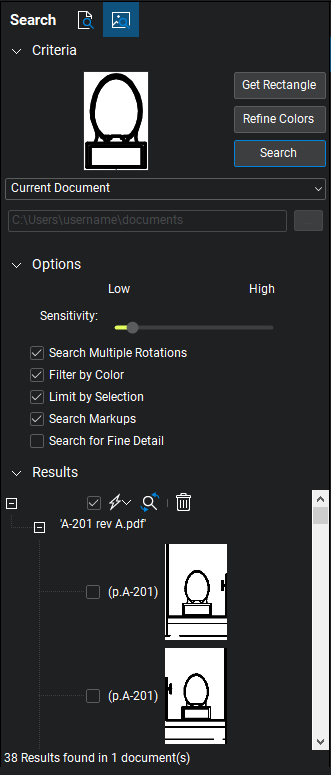 Search panel | Bluebeam Technical Support